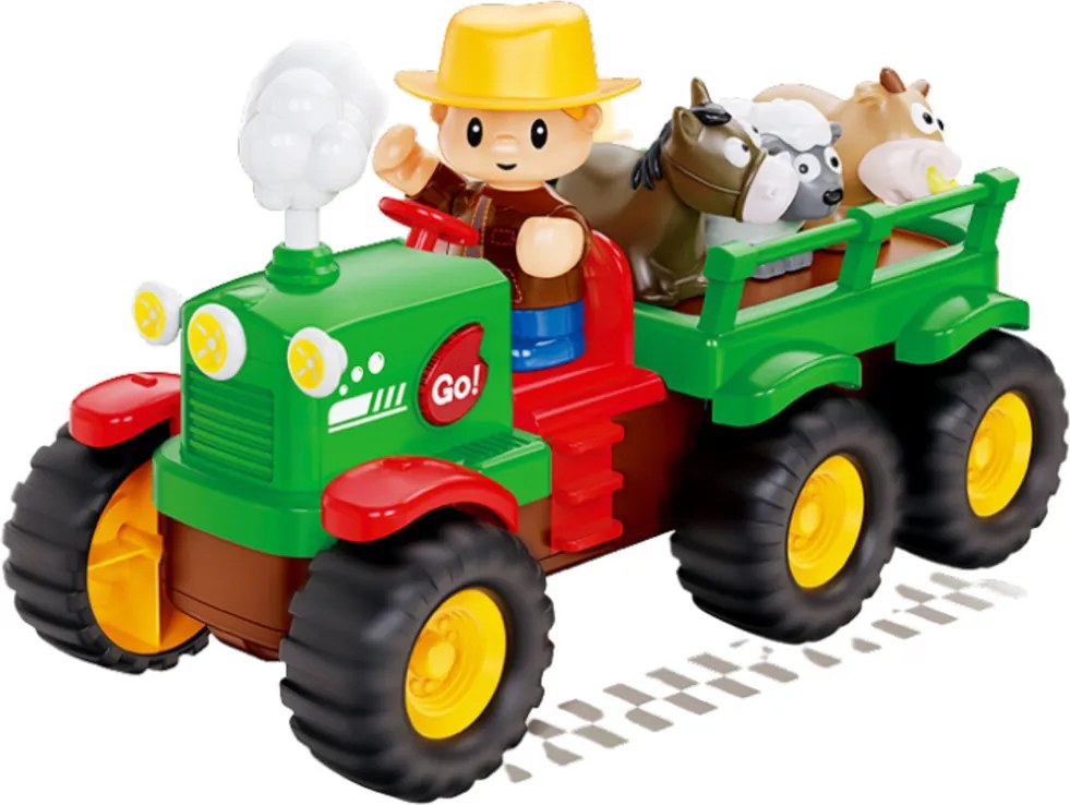 LEAN Toys Interaktivní vzdělávací traktor pro batolata – zvířátka, světla, zvuky