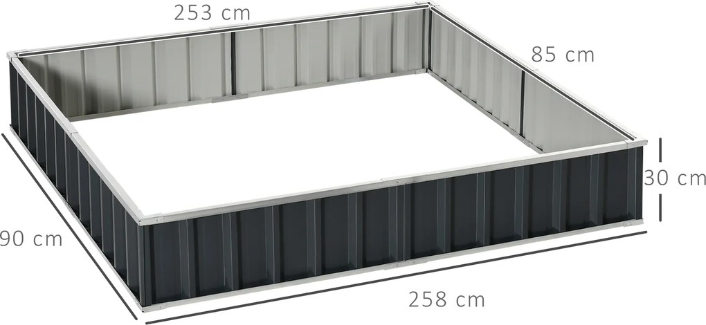 Outsunny DIY ocelový vyvýšený zahradní záhon ve tvaru T se štíty na rostliny a rukavicemi, tmavě šedý pro snadné zahradničení | Aosom.de