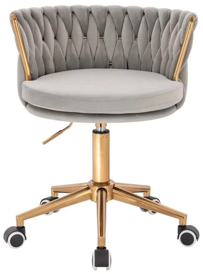LuxuryForm DESIGN Otočná židle LYON VELUR na zlaté podstavě s kolečky - světle šedá