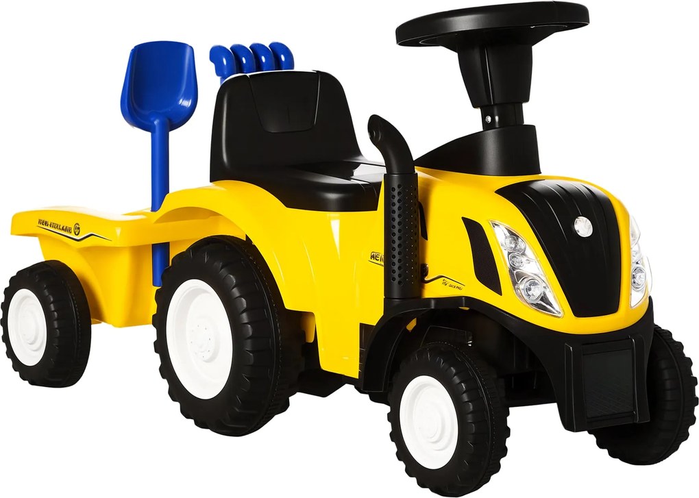 HOMCOM Dětský traktůrek NEW HOLLAND na šlapání s řízením a osvětlením, dětský bagr se skládacím prostorem pod sedadlem, pro děti do 25kg, vhodný pro 1