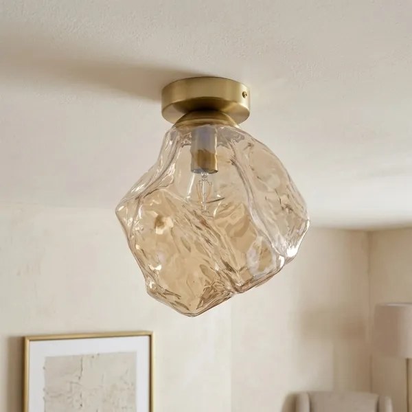 Stropní svítidlo CRISTAL 1xE14/15W/230V mosaz/kouřová béžová