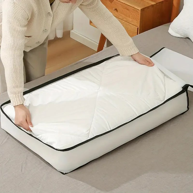 Arte Regal Textilní úložný box na uschování oblečení a ložního prádla, WHITE KIPIT, 80x45x15, bílý