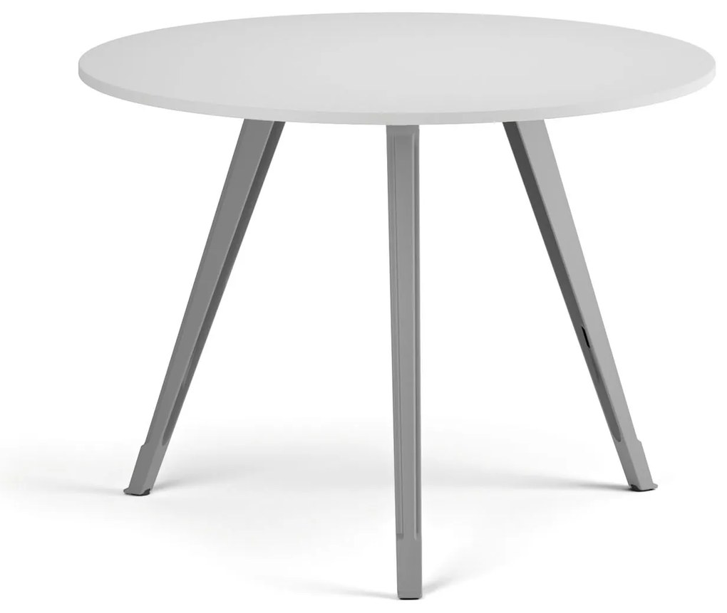 Konferenční stůl PRIMO ZEN, průměr 100 cm, šedostříbrná podnož, bílá