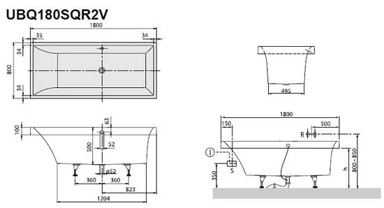 Villeroy&Boch Squaro Duo Obdélníková vana 180x80 cm, bílá UBQ180SQR2V-01