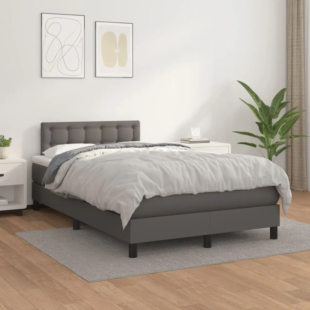 vidaXL Box spring postel s matrací 120x200 cm umělá kůže [3141116] Barva: Šedá