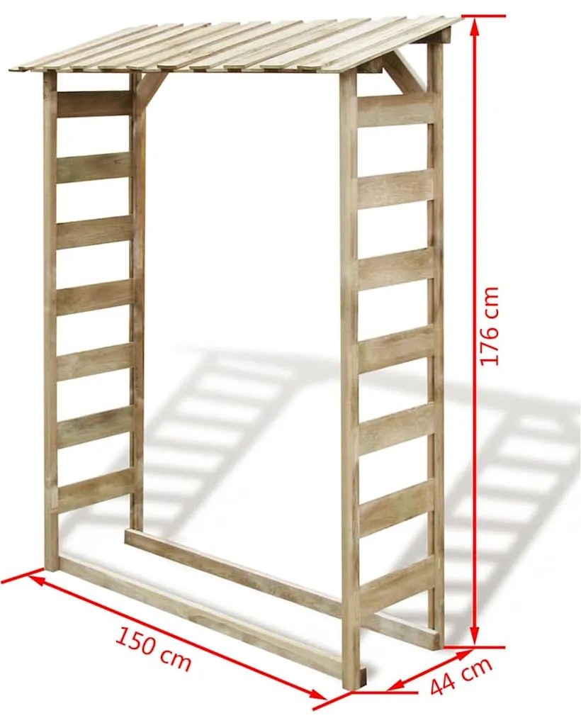 vidaXL Přístřešek na dříví 150 x 44 x 176 cm impregnovaná borovice