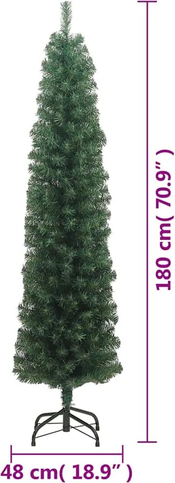 Úzký umělý vánoční stromek se stojanem zelený 180 cm PVC 320950