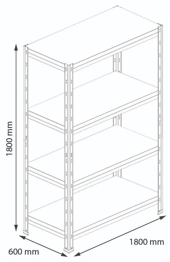 Bezšroubový kovový regál RIVET, 180x180x60 cm, 4x HDF police, zinek