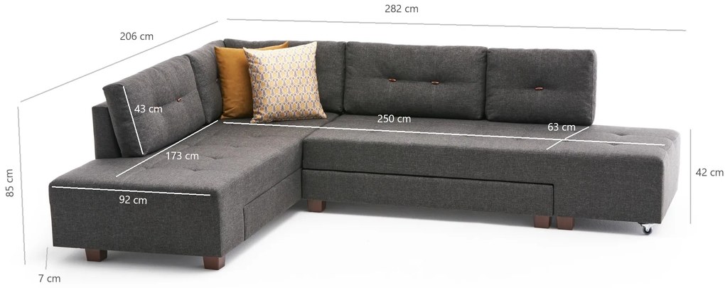 Hanah Home Rozkládací rohová pohovka MANAMA antracit levý roh 825BLC2541