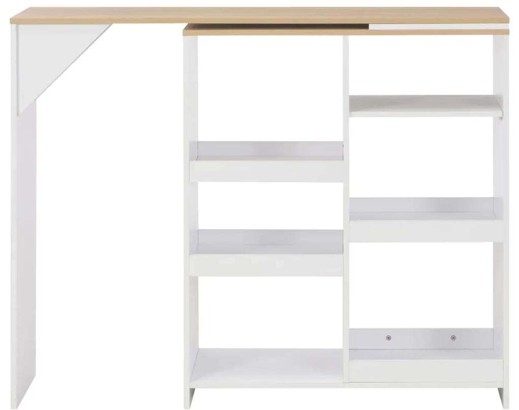 Barový stůl Mangy s pohyblivým regálem - bílý | 138x40x120 cm