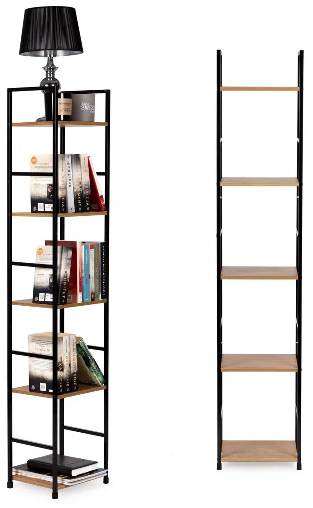 Dřevěný regál s kovovým rámem Loft 5 polic I
