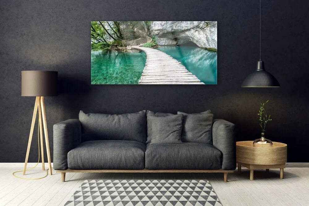 akrylový obraz Most Jezero Architektura 120x60 cm