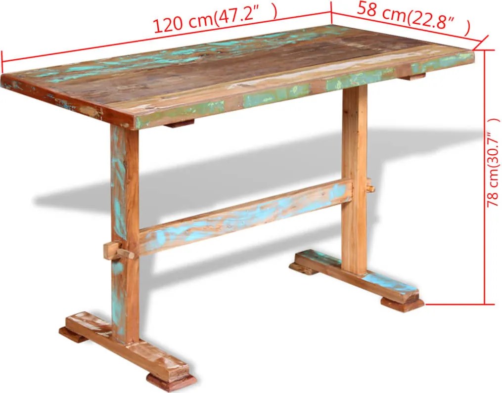 vidaXL Jídelní stůl s trnoží masivní recyklované dřevo 120x58x78 cm [244240]