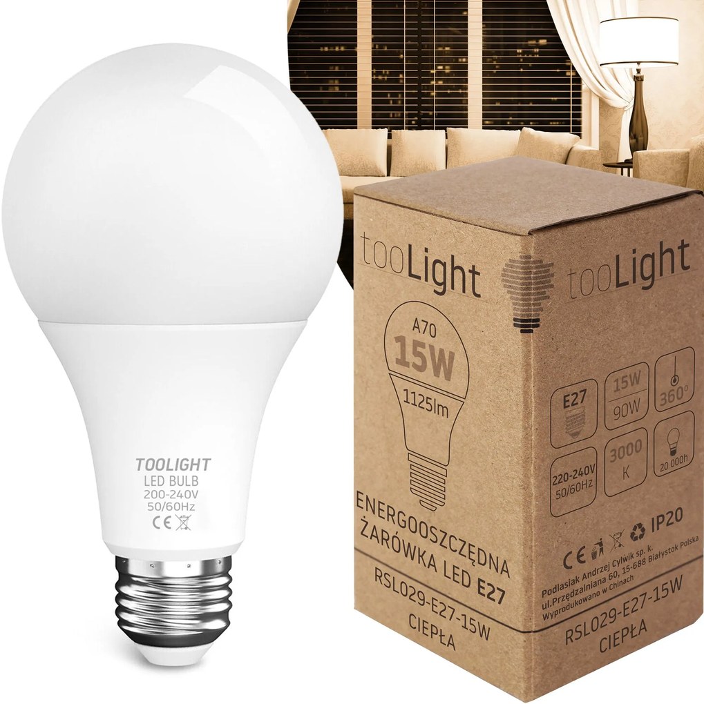 Toolight Toolight, LED žárovka E27, 15W, 1125lm, 3000K teplá, RSL029, OSW-20014