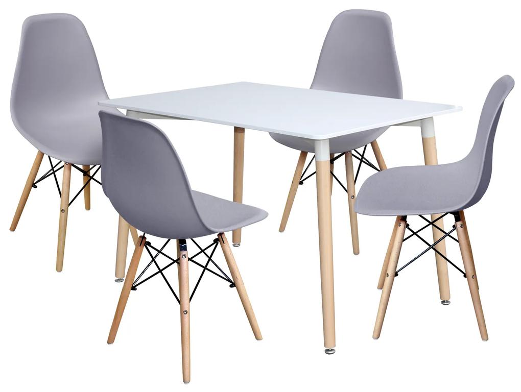 IDEA Jídelní stůl 120x80 UNO bílý + 4 židle UNO šedé