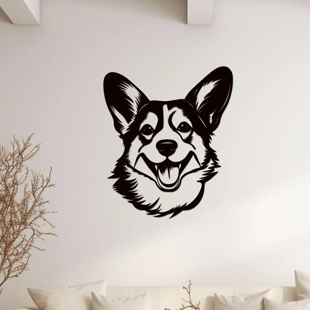 dřevo života Dřevěná dekorace na stěnu psa Corgi hlava Rozměry (cm): 34x40, Barevný vzor: Světlý dub