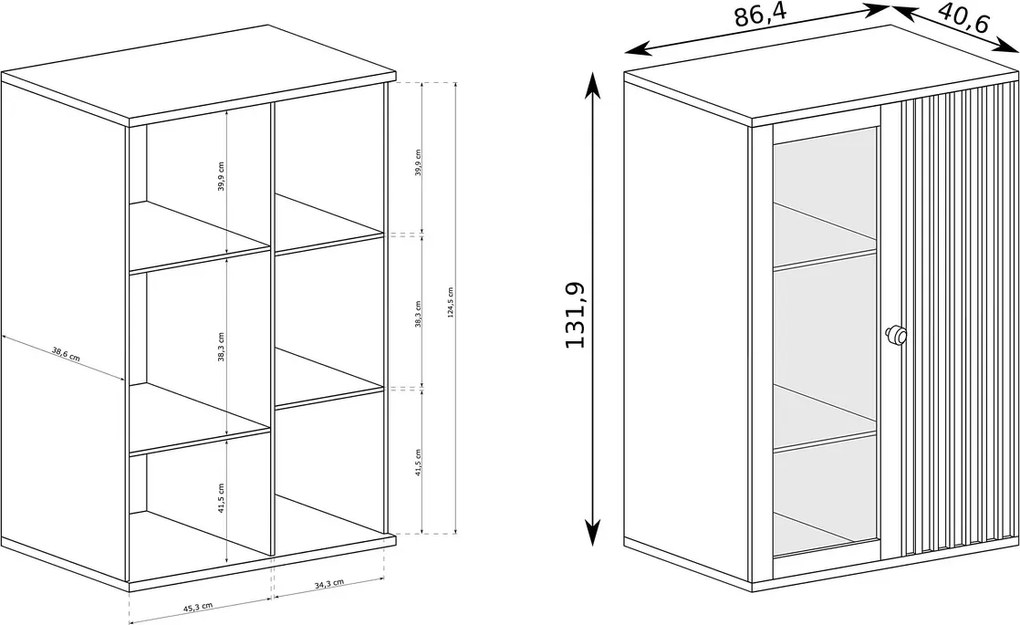 Vitrína 2D BARBUS dub artisan/černá