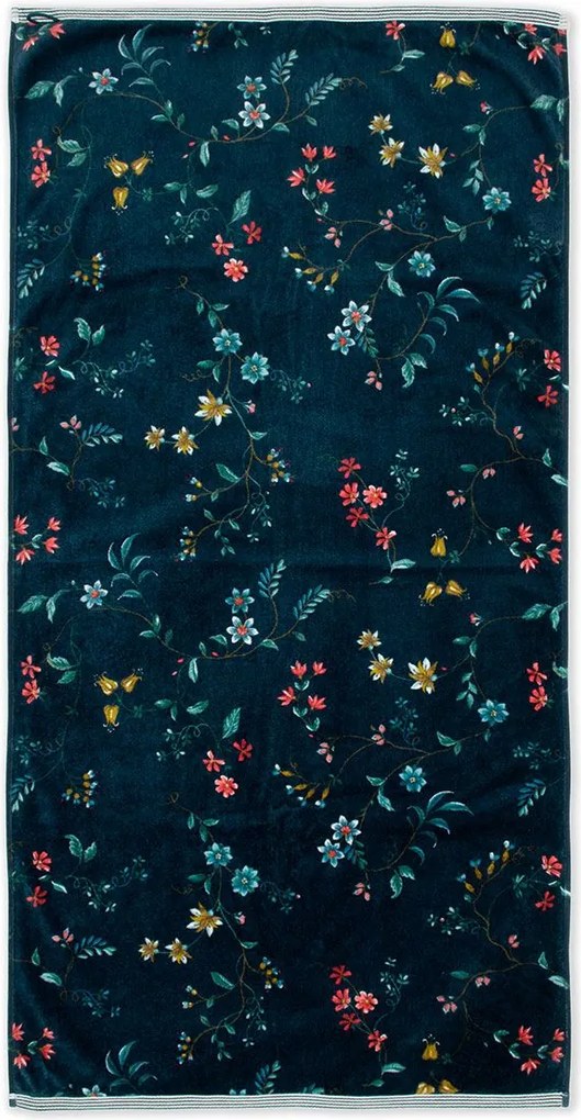 Pip Studio ručníky z bavlněného froté Les Fleurs, tmavě modré (Luxusní ručníky z bavlněného froté v designu Les Fleurs v tmavě modré barvě)