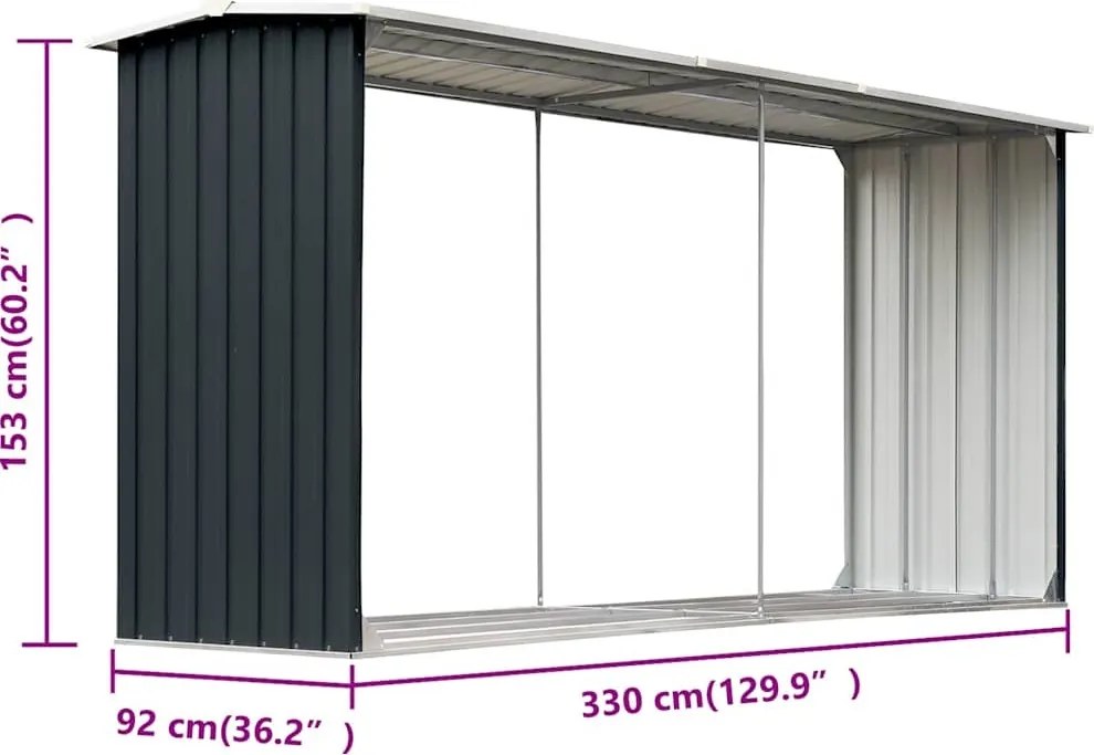 vidaXL Zahradní kůlna na dříví pozinkovaná ocel 330x92x153 cm [47087] Barva: Šedá