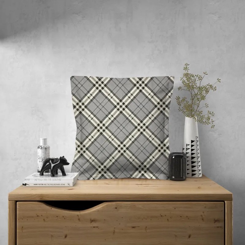 Ervi povlak na polštář bavlněný s lemem - Grey Tartan, různé rozměry