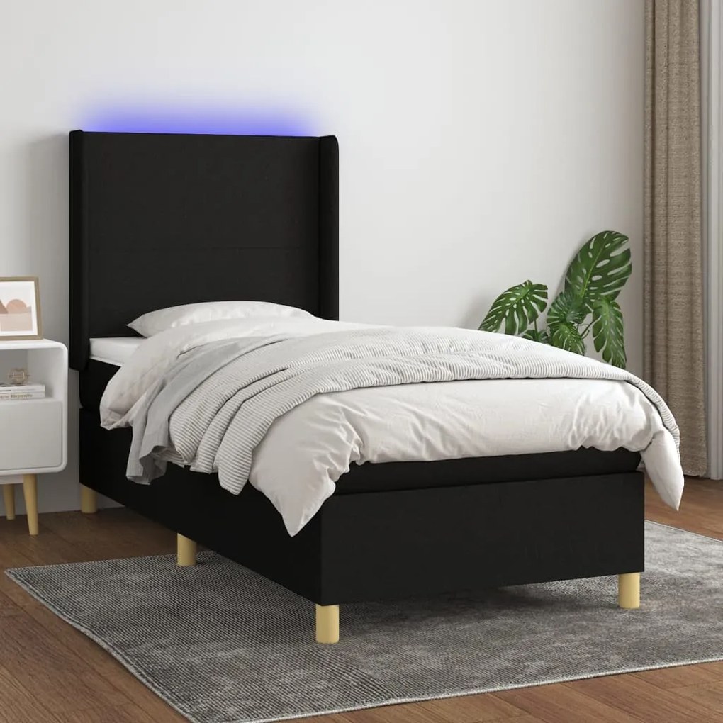 Box spring postel s matrací a LED černá 80 x 200 cm textil