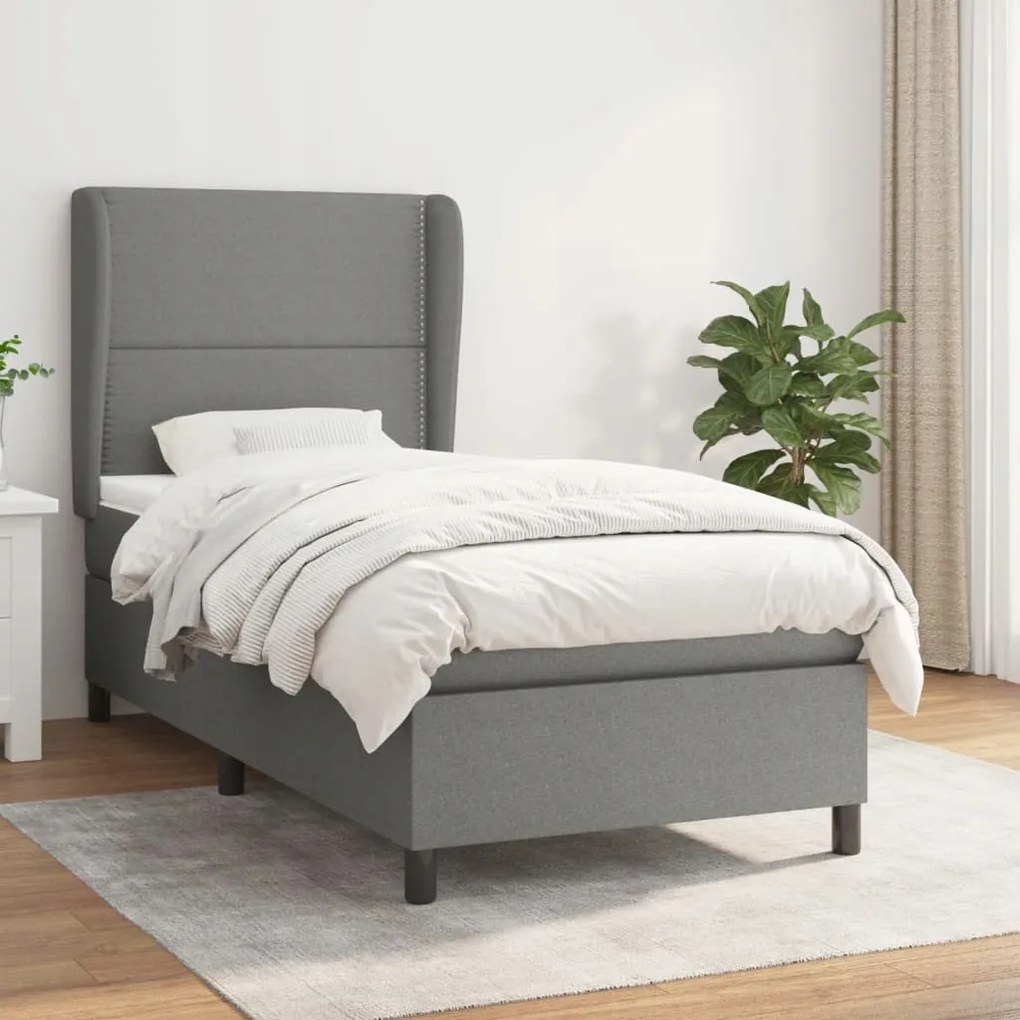 Box Spring Postel S Matrací Textil Tmavě Šedá Hladké s hřebíky 90 x 190 c