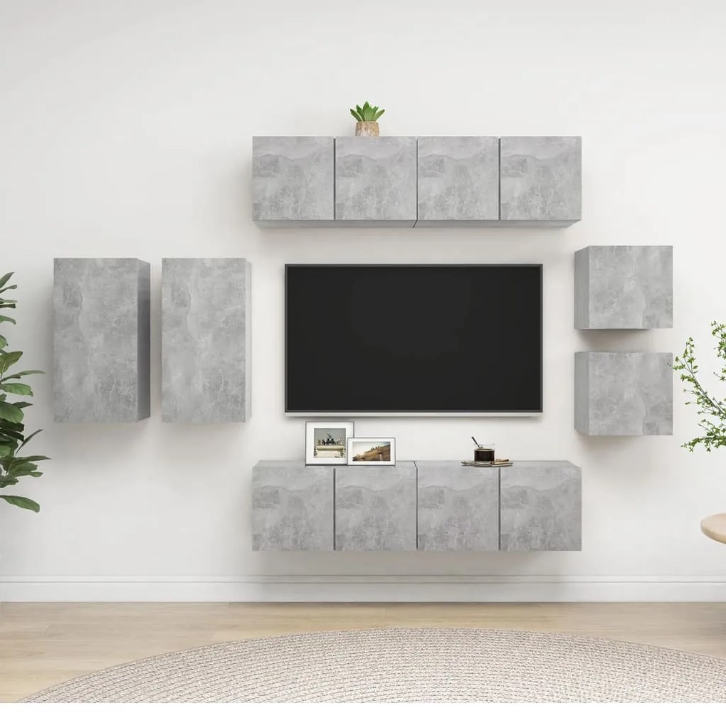 8dílný set TV skříněk betonově šedý kompozitní dřevo 3079124