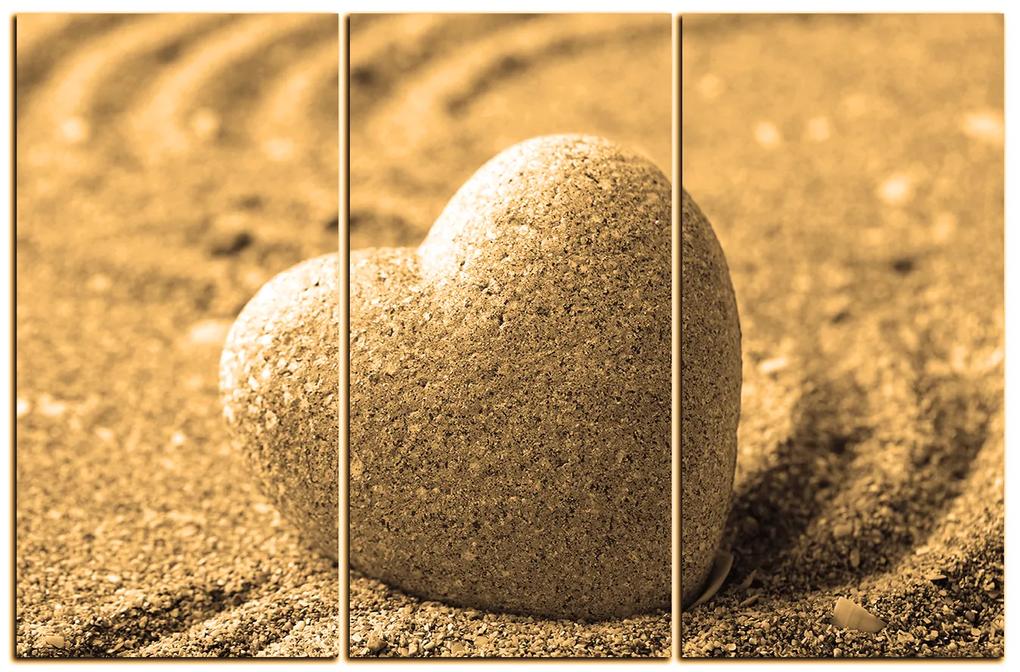 Obraz na plátně - Kámen ve tvaru srdce na písku 1161FB (135x90 cm)