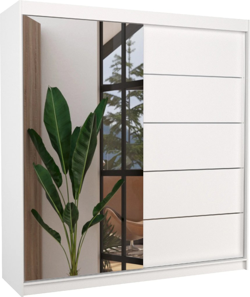 ADRK Furniture Skříň s posuvnými dveřmi a zrcadlem OLIVER 200 ADRK-SW-OLI-W-200