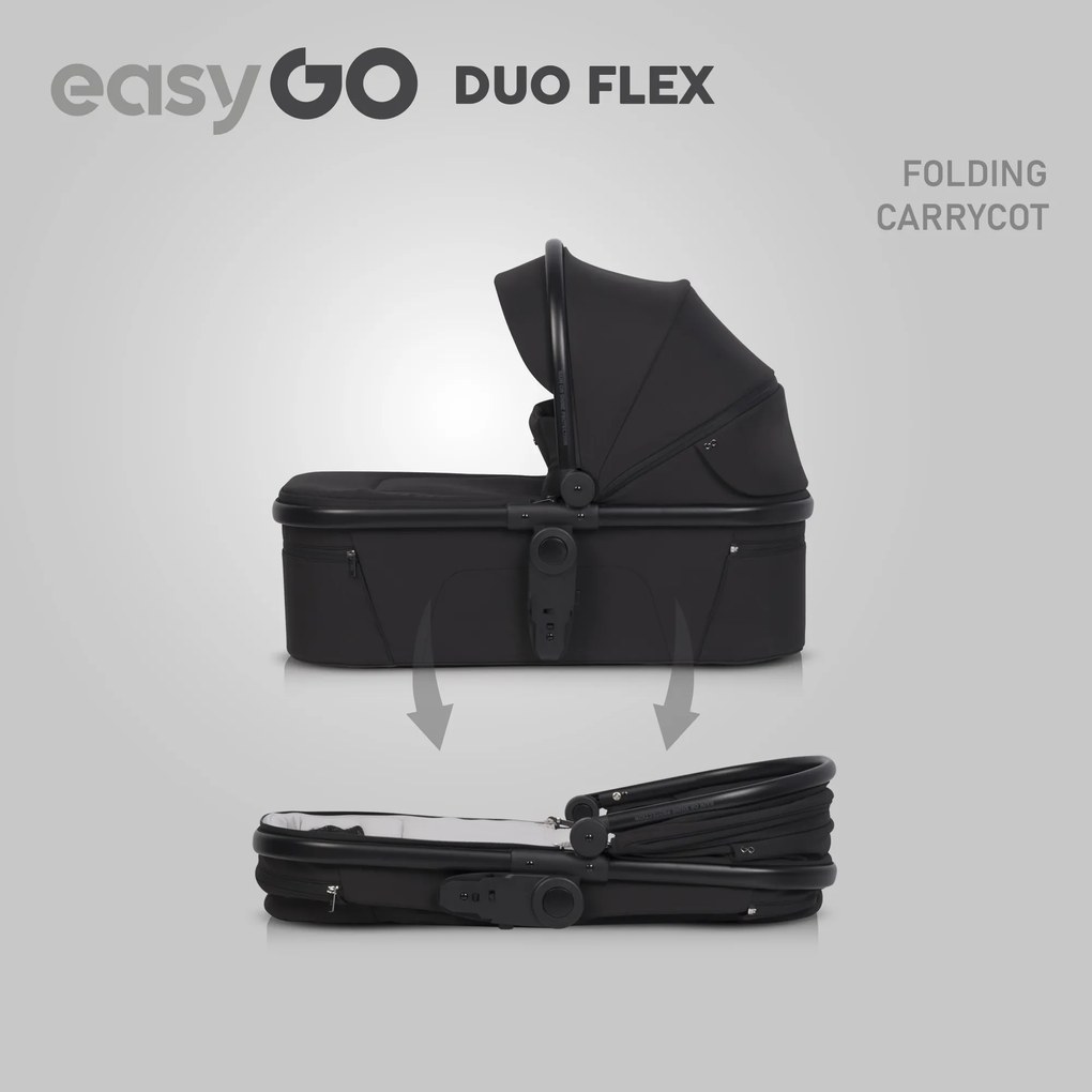 Sourozenecký kočárek EasyGo Duoflex Ebony Black, 2 sportovní části, 2 hluboké vaničky