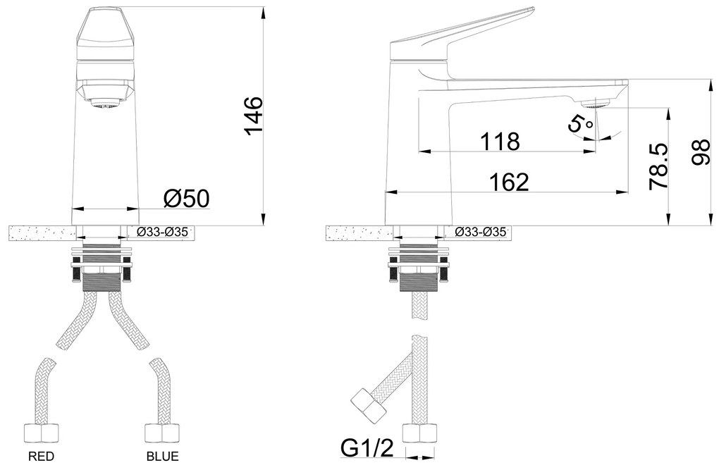 Gamma Evo, umyvadlová baterie h-146, černá matná, GMA-BEU-BK