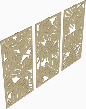 HOMCOM Sada 3D dřevěných nástěnných dekorací, 40 x 80 cm, tropické listy, přírodní dřevěný efekt