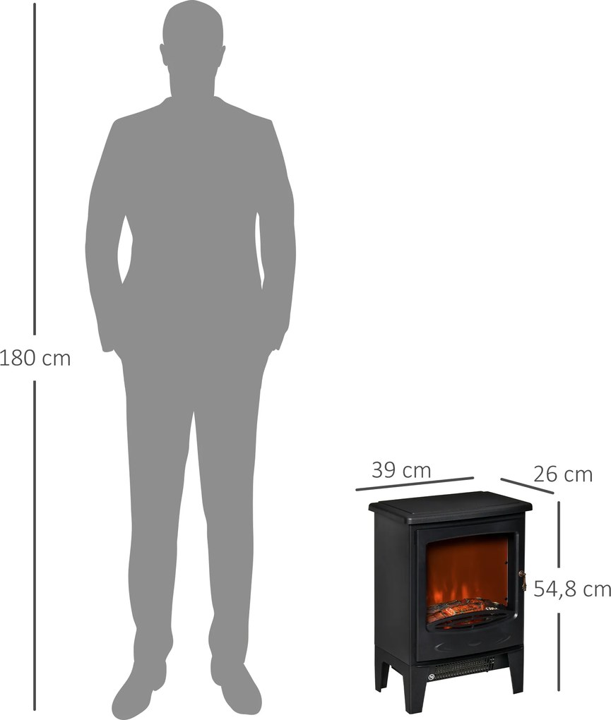 HOMCOM LED elektrický stojací krb s efektem plamene 900/1800W, černý