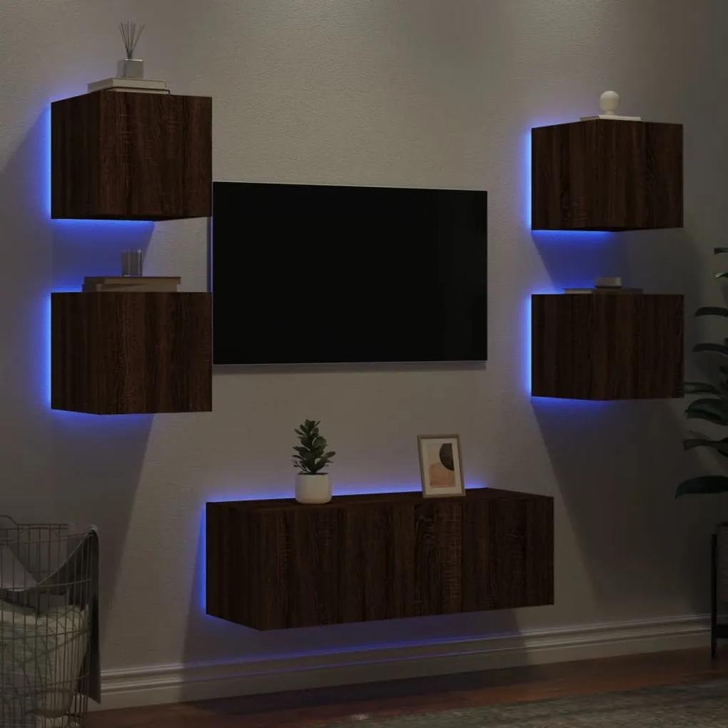 vidaXL 6dílná obývací stěna s LED osvětlením kompozitní dřevo [3216817] Barva: hnědý dub