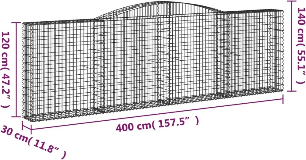 Klenuté gabionové koše 4 ks 400x30x120/140cm pozinkované železo 3146881