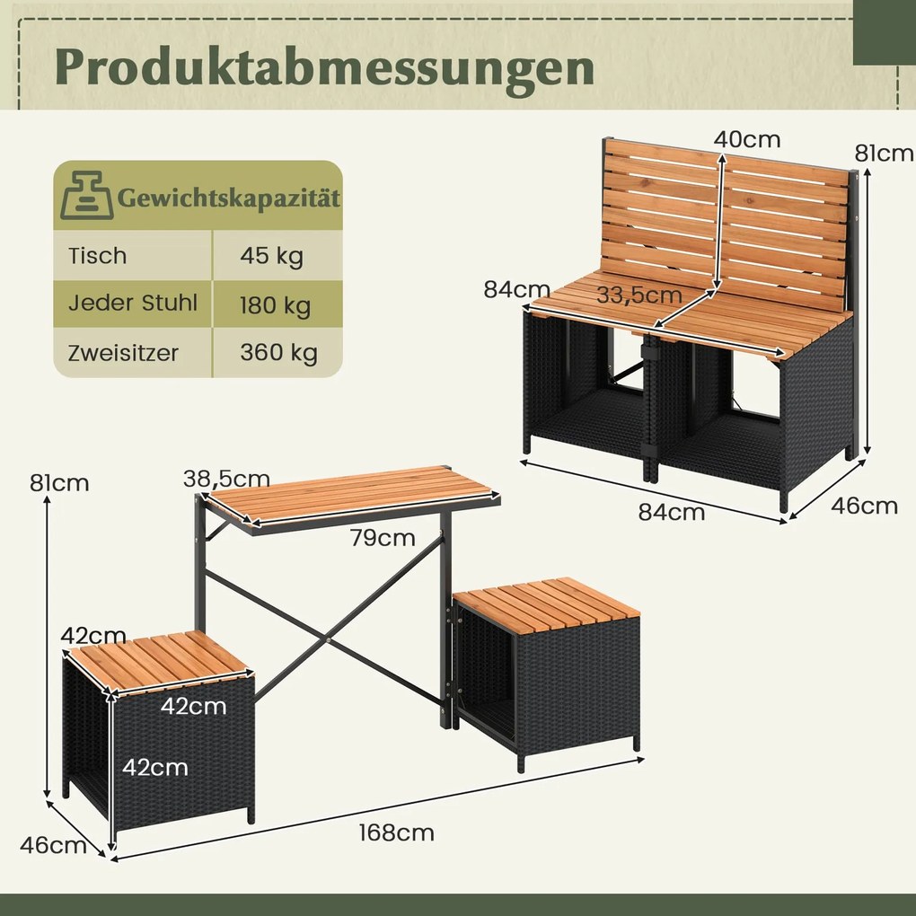 Costway 2-in-1 Venkovní skládací lavice konvertibilní piknikový stůl a s kovovým