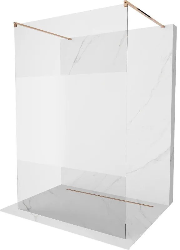 Mexen Kioto, průchozí sprchová zástěna 140 x 200 cm, 8mm čiré sklo/námraza, 2x růžové zlato stabilizační rozpěra, 800-140-002-60-35