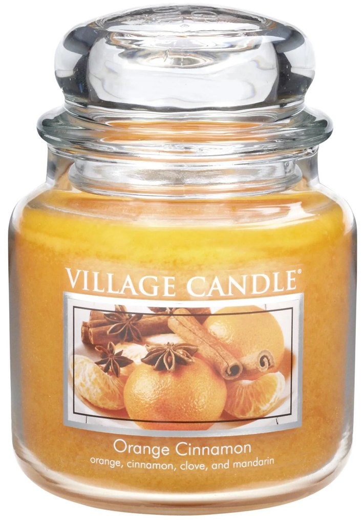 VILLAGE CANDLE Svíčka ve skle Orange Cinnamon - střední, oranžová barva, sklo, vosk