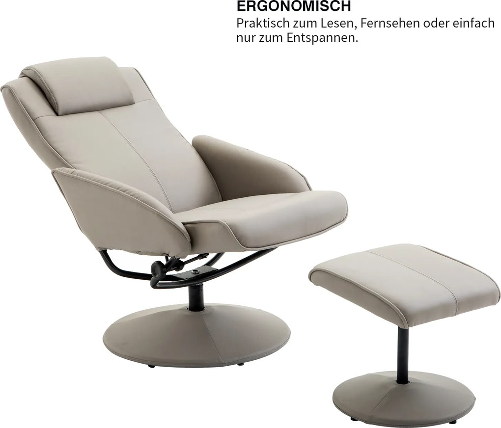 HOMCOM polohovací křeslo TV křeslo otočné o 360° s podnožkou v šedé barvě, D78 × Š71 × V101 cm, pohodlné křeslo do obývacího pokoje | Aosom.de