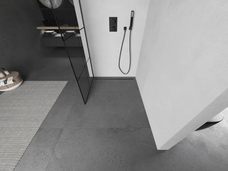 Mexen Kioto, sprchová zástěna Walk-In 90 x 200 cm, 8mm čiré sklo černý vzor, grafitový profil, 800-090-101-95-77