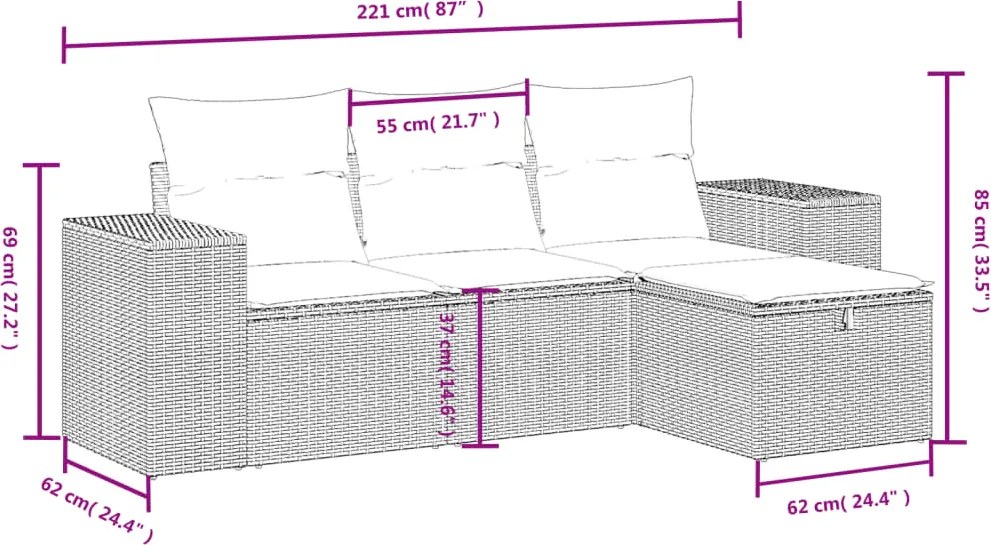 4dílná zahradní sedací souprava s poduškami béžová polyratan 3264374