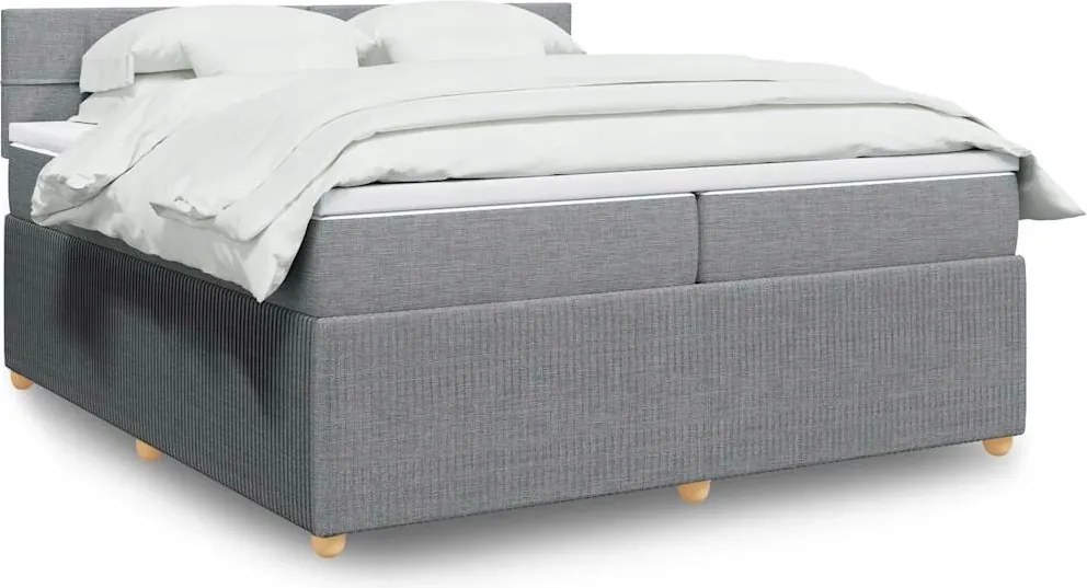 Box Spring Postel S Matrací Textil Světle Šedá Blok se čtverci 200 x 200