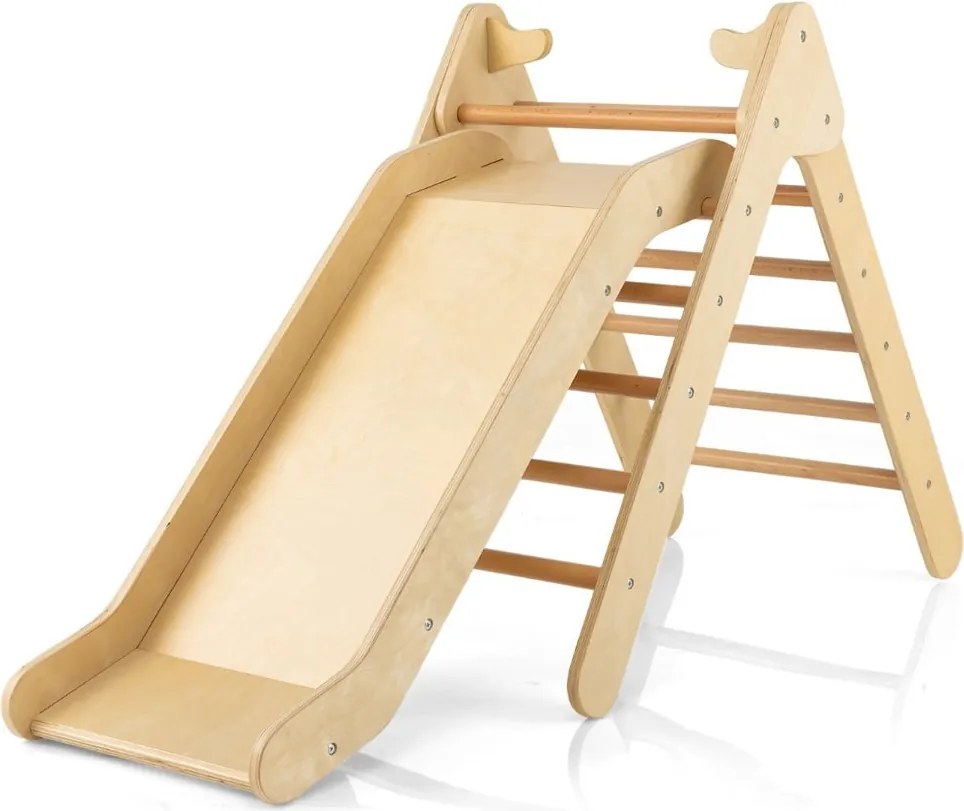 Costway 2-in-1 šplhací sada trojúhelníky šplhací žebřík z přírodního dřeva
