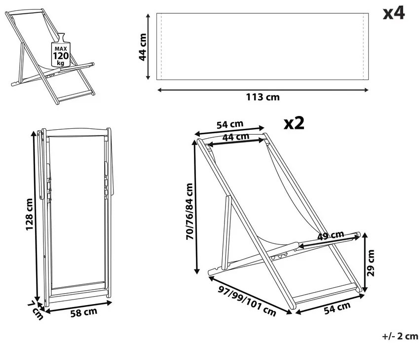 Sada zahradních lehátek a náhradních potahů světlé akáciové dřevo/geometrický vzor ANZIO Beliani