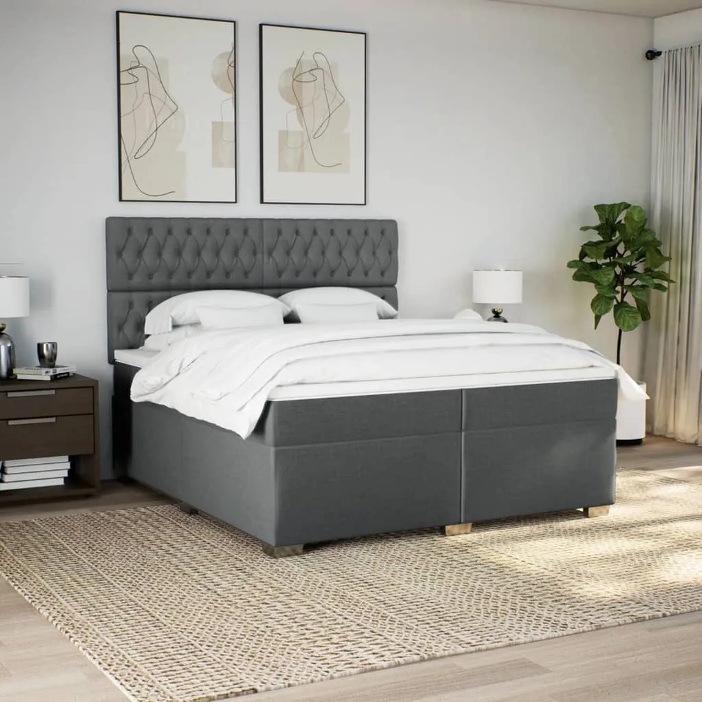 Box spring postel s matrací tmavě šedá 200x200 cm textil 3292903