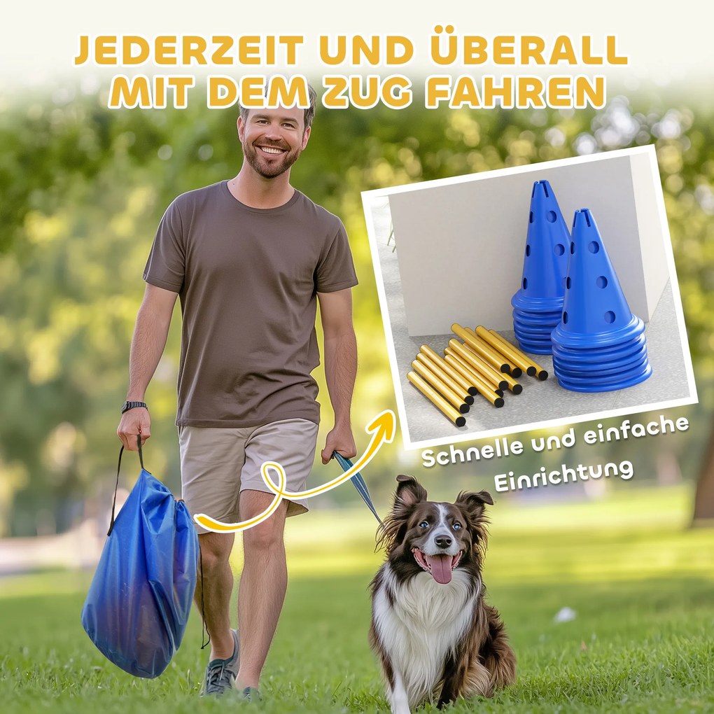 PawHut Agility set pro psy 6dílné agility vybavení pro výcvik psů Zásuvná sada překážek s 12 kužely 6 překážek Přepravní taška D07-059V01BU