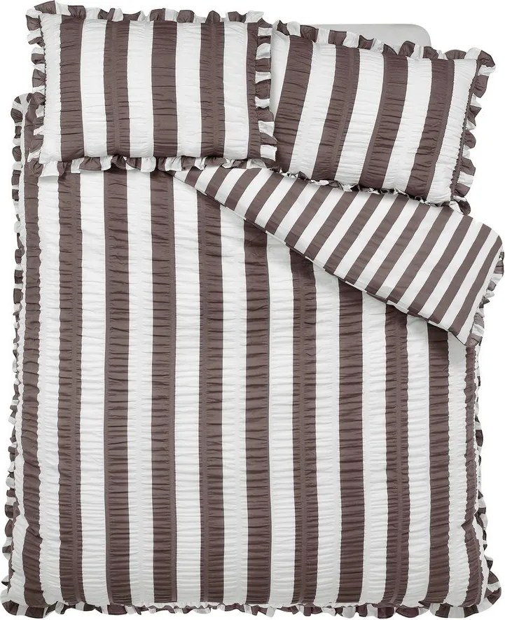 Tmavě hnědé povlečení na dvoulůžko 200x200 cm Seersucker Frill Stripe – Catherine Lansfield