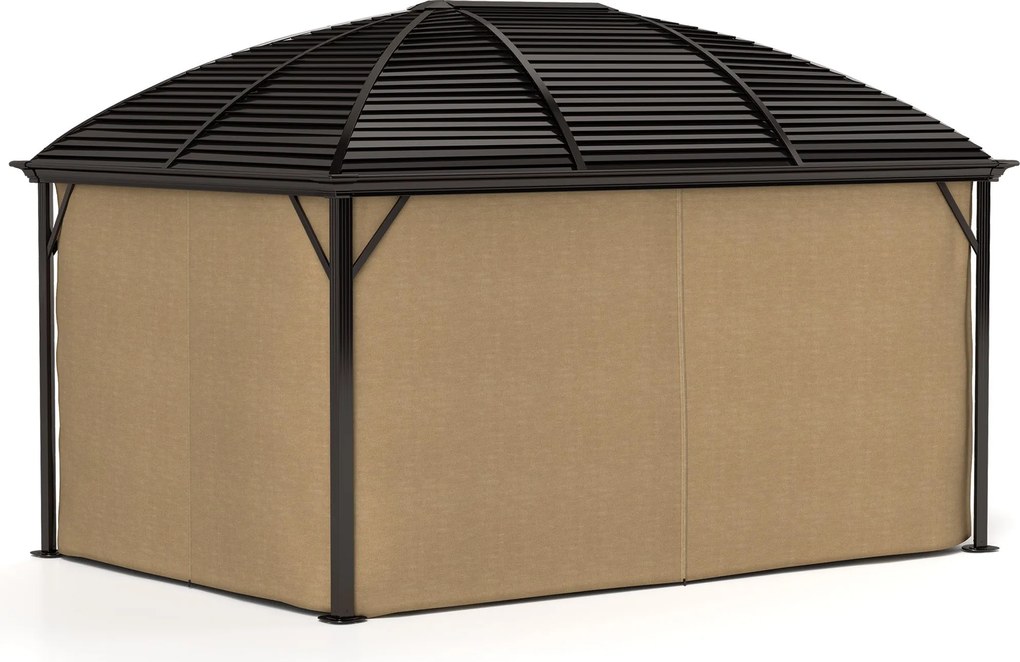 Pavilion Outsunny s pevným zastřešením, 4x3 m, voděodolný stabilní zahradní pavilion pro zimní období s moskytiérou, háčky, bočními panely, klenutou s