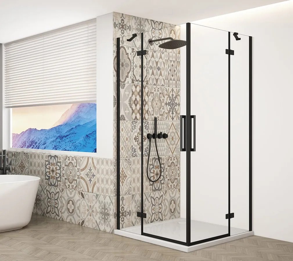 Gelco Trinity Black čtvercový sprchový kout 100 x 100 x 200 cm otevírací černá sklo čiré GT2210-10C-B