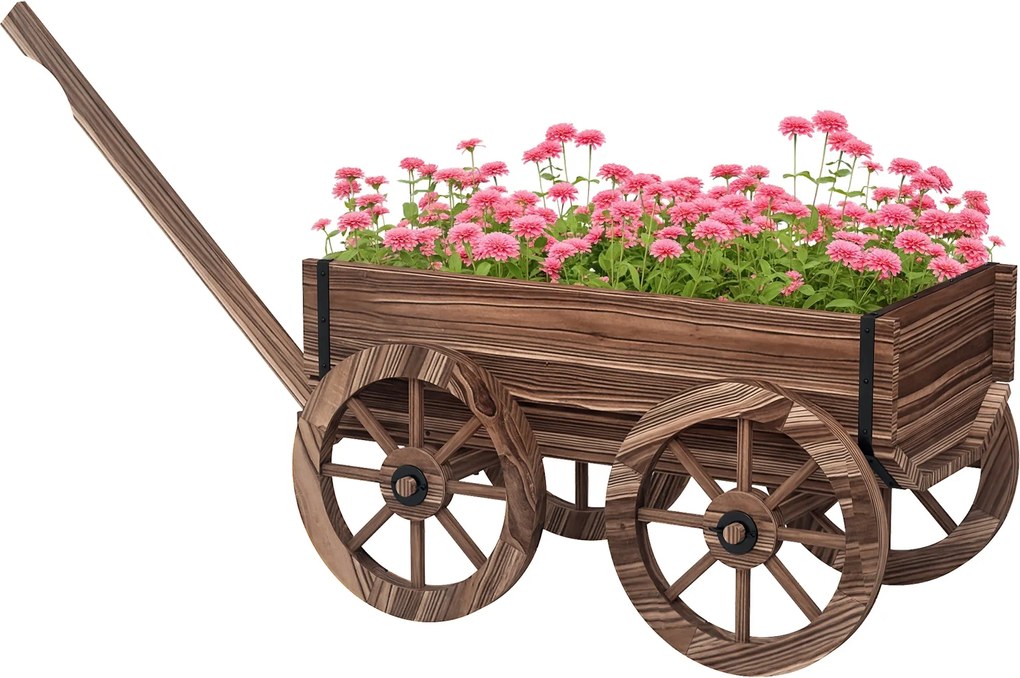 Květinový box Outsunny v designu vozíku, rostlinný vozík s rukojetí, květinový box, stojan na květiny do zahrady, na terasu, nosnost až 30 kg, antraci